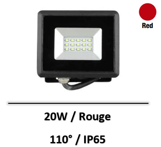 VTAC - Projecteur 20W Noir - Rouge - IP65 - 110° - 5992 - Projecteurs ...