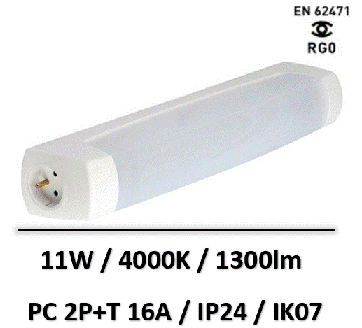 Lebenoid - Réglette EO LED 1300lm 4000K blanc PC 2P+T 16A - 055334 ...
