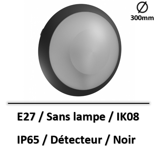 Spectrum - Hublot rond Noir E27 IP65 IK08 - détecteur - SLIP031054 ...