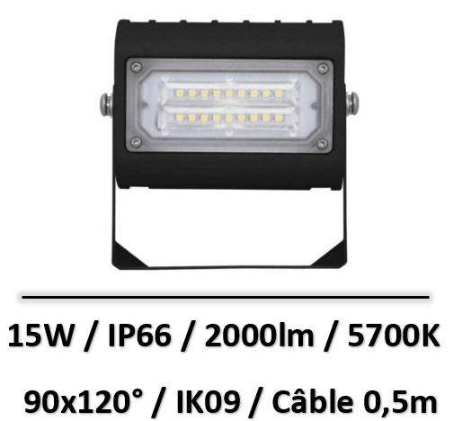 Kapsea - Projecteur LED étanche - Noir - 230V - 15W - 2000lm - 5700K ...