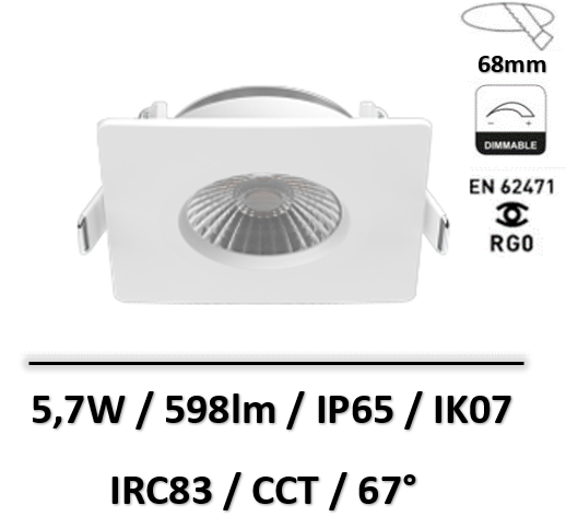 Resistex - MIKS 598lm CCT ANNEAU FIXE CARRE BLANC - 963213 - Spots LED ...