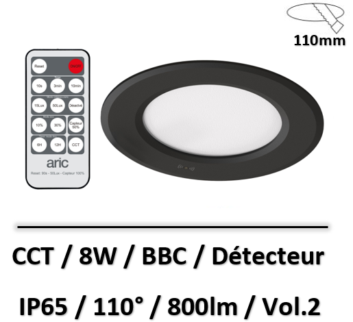 Aric - FLAT-ISO LED 8W CCT (2700K-3000K-4000K) noir - détecteur - 51491 ...