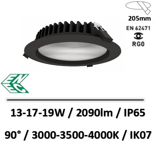Lited - Downlight LED TERTIA 3000-3500-4000K 13-17-19W NOIR 2090LM ...