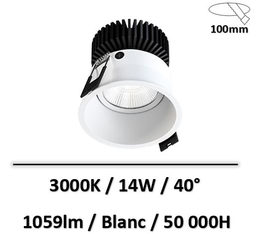 Lited - Downlight LED BOBO 14W - Blanc - 105mm - 3000K - BOBO-14WW ...