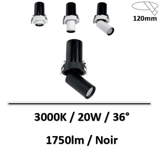 Spectrum - SPOT LED PLAFOND 20W 3000K NOIR - WLD+20112 - Spots LED ...