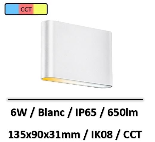 Aurora - APPLIQUE LED Blanc 6W IP65 - EN-WL6CSW - Appliques LED ...
