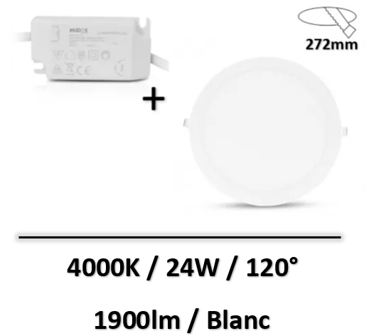 MIIDEX - PLAFONNIER LED BLANC Ø300 24W 1900 LM 4000K - 77671 - Spots ...