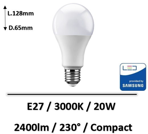 Wellmax - AMPOULE LED SPHERIQUE E27/20W/3000K/2400LM - VE20134 - Ampoules LED/Ampoules LED E27 ...