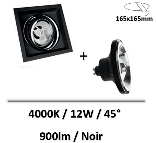 Spectrum - SPOT ENCAST. NOIR CARRE - 4000K - 12W - AR111 GU10 ...
