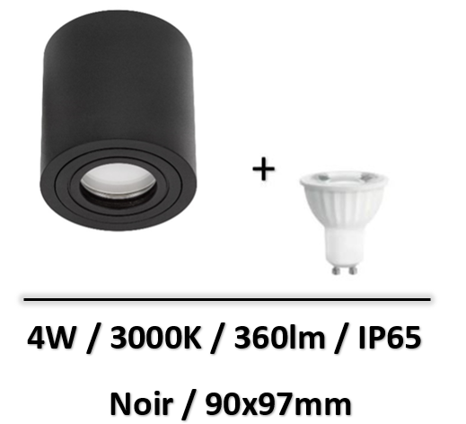 Spectrum - Spot led saillie GU10 noir - 4W - 3000K - IP65 - WOJ14089 ...