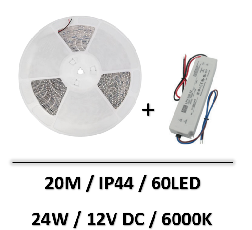 Spectrum - Ruban LED 20M IP44 24W 60leds + transfo IP67 - WOJ+14424 ...