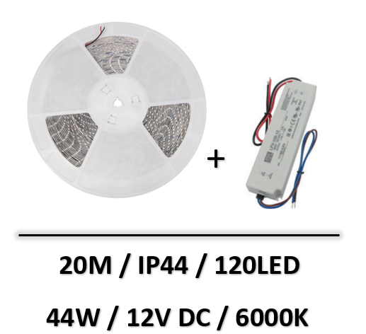 Spectrum - Ruban LED 20M IP44 44W 120leds + transfo IP67 - WOJ+14429+WOJ+00839 - Ruban LED/Ruban ...