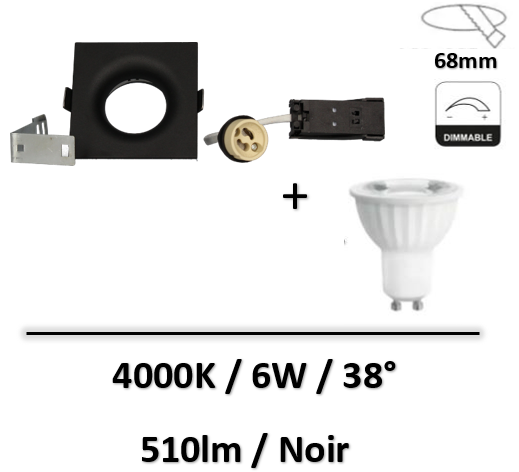 Arlux - SPOT SEC-202 POUR LAMPE Ø50MM - DOUILLE GU10 INCL./NOIR 6W ...