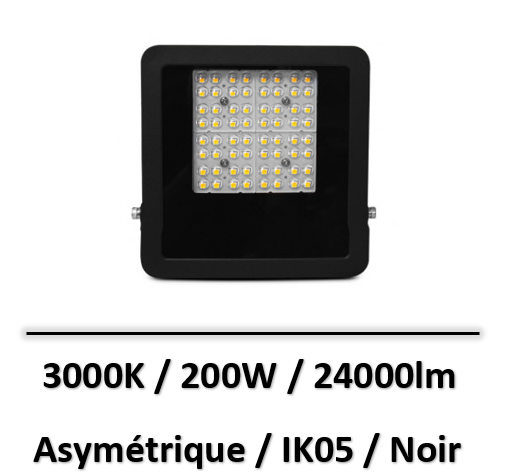 MIIDEX - PROJECTEUR LED ASYMÉTRIQUE NOIR 200W 3000K GARANTIE 5 ANS ...