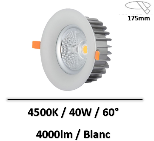 Optonica - Downlight LED COB 40W 4500K Blanc - 60° - 3261 - Spots LED encastrés/Spots LED blancs ...