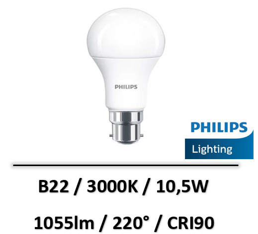 Philips - Ampoule LED B22 CorePro 10.5-75W 3000K - IRC90 - SI329768 ...