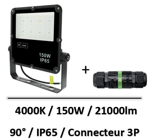 Ledme - Projecteur 150W Noir - 4000K - 21000lm - LM6574+connecteur 3P ...