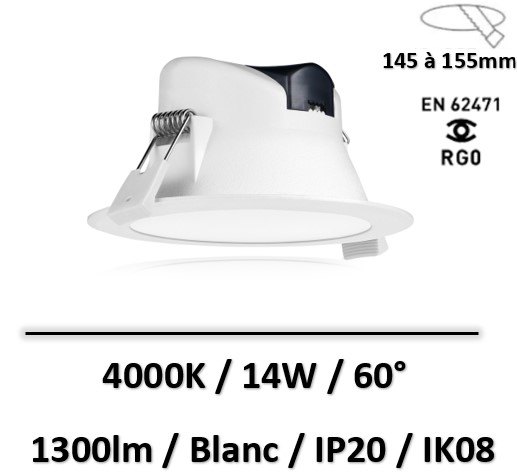 Lebenoid - Spot LED 14W blanc encastré 4000K - 83102 - Spots LED basse ...