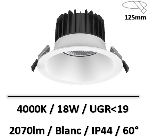 Lited - Downlight LED WILLI 18W - Blanc - 150mm - 4000K - RAL9016 ...