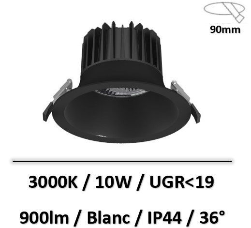 Lited - Downlight LED WILLI 10W - Noir - 110mm - 3000K - RAL9005 ...