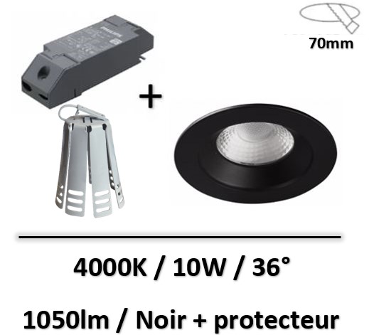 Lited - Downlight LED COBI Fixe 10W 4000K Noir + protecteur - LT-DW-10N ...