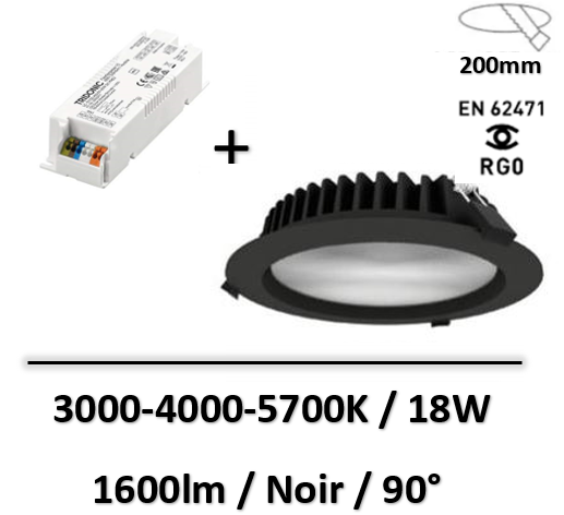 Lited - Downlight LED TERTIA 3000-4000-5700K 18W NOIR 1800LM - TER18 ...
