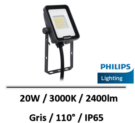 Philips - Projecteurs Ledinaire gen3, 20 W, 2400 lm, 3000 K, CRI80, Faisceau extensif symétrique ...