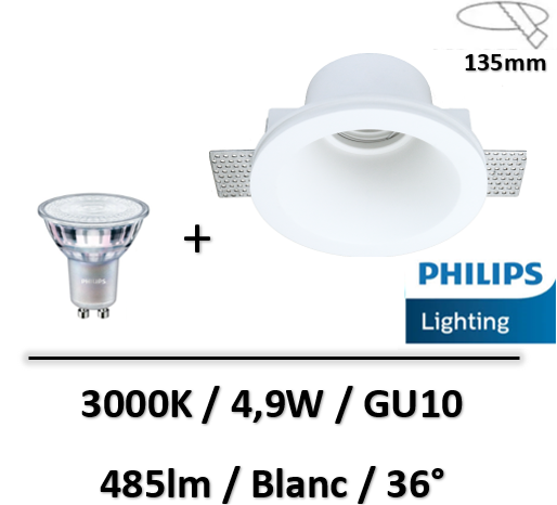 Optonica - Spot LED 4,9W 3000K - Montage Plafond Sans Bord Encastré ...