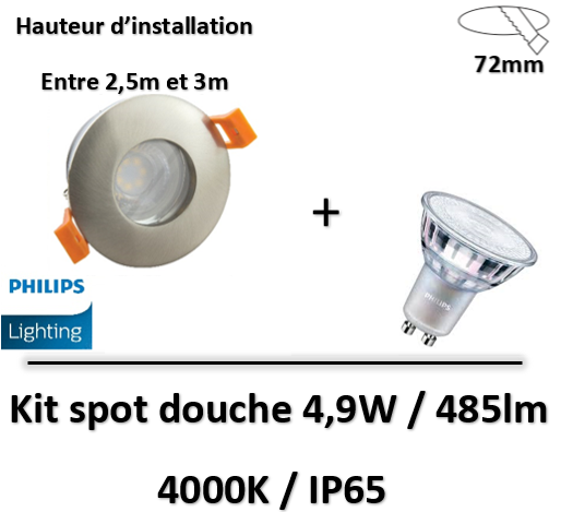 Spectrum - Spot LED IP65 pour douche + lampe 4,9W - Gris - 485lm ...