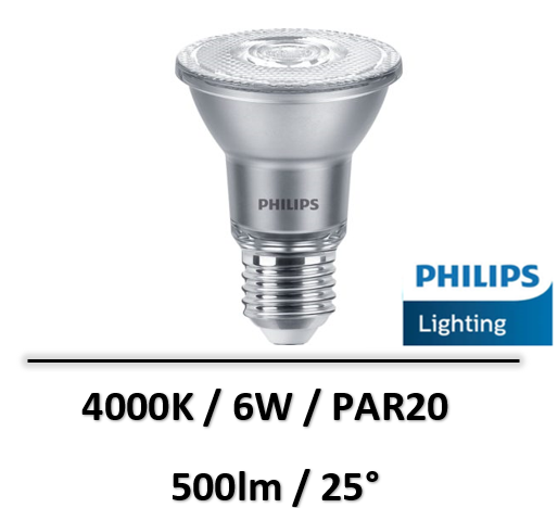 Philips - MAS LEDspot VLE D 6-50W 940 PAR20 25D - 44308200 - Ampoules ...