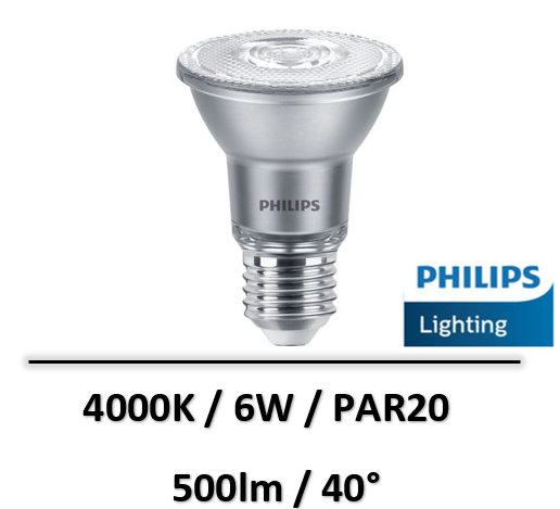Philips - MAS LEDspot VLE D 6-50W 940 PAR20 40D - 44314300 - Ampoules ...