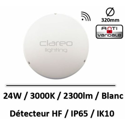 Clareoligting - Hublot rond Clareo Domeled antivandale 24W - 3000K ...