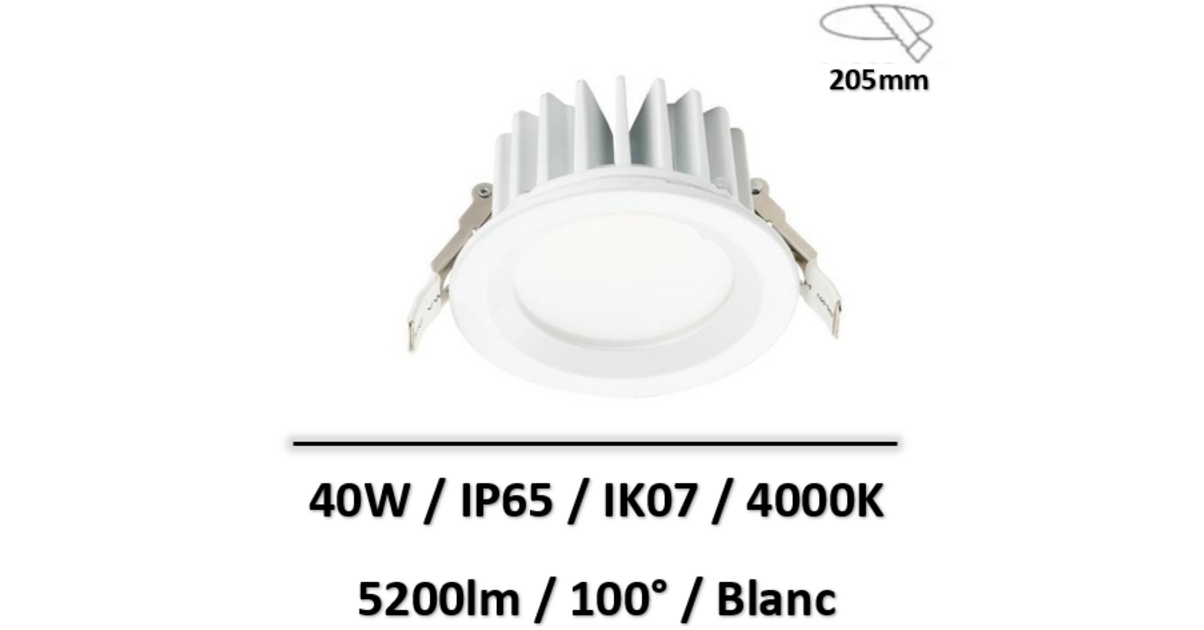Electra - SUNK BLANC 40W 4000K-IP65-IK07-CLII 5200lm - 100° - 301658 ...