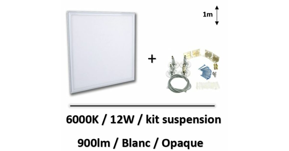 Arun - Dalle lumineuse led 300 x 300 12W 6000k + kit suspension
