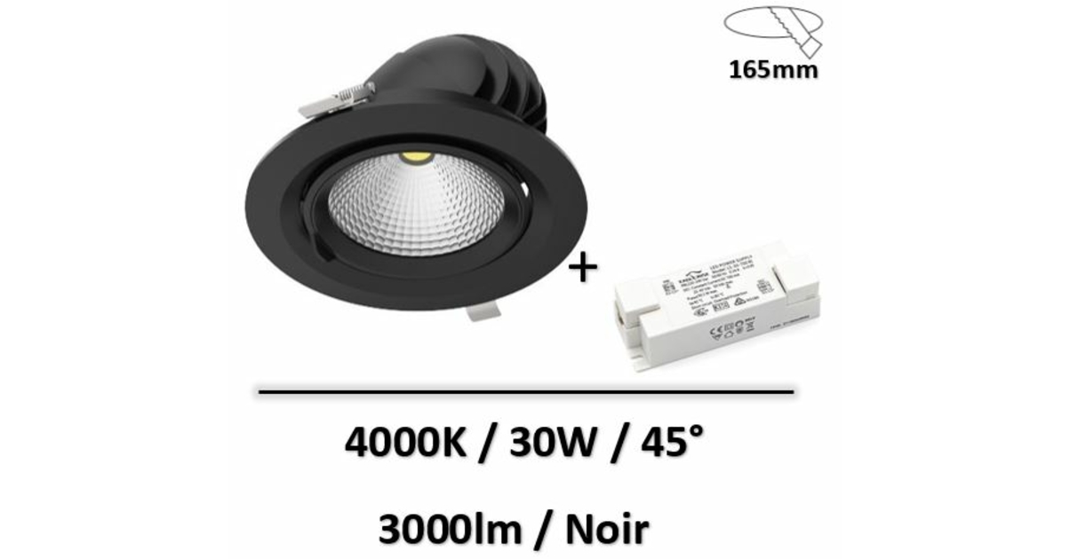 Clareoligthing - Downlight LED Downray 30W - Noir - basculant 45 ...