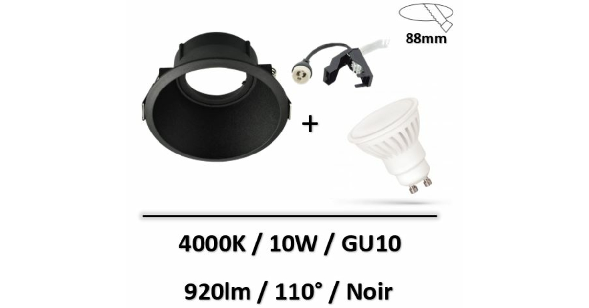 Arlux - SPOT ENCAST. NOIR ROND - 4000K - 10W - GU10 - 950121+WOJ+14309 ...