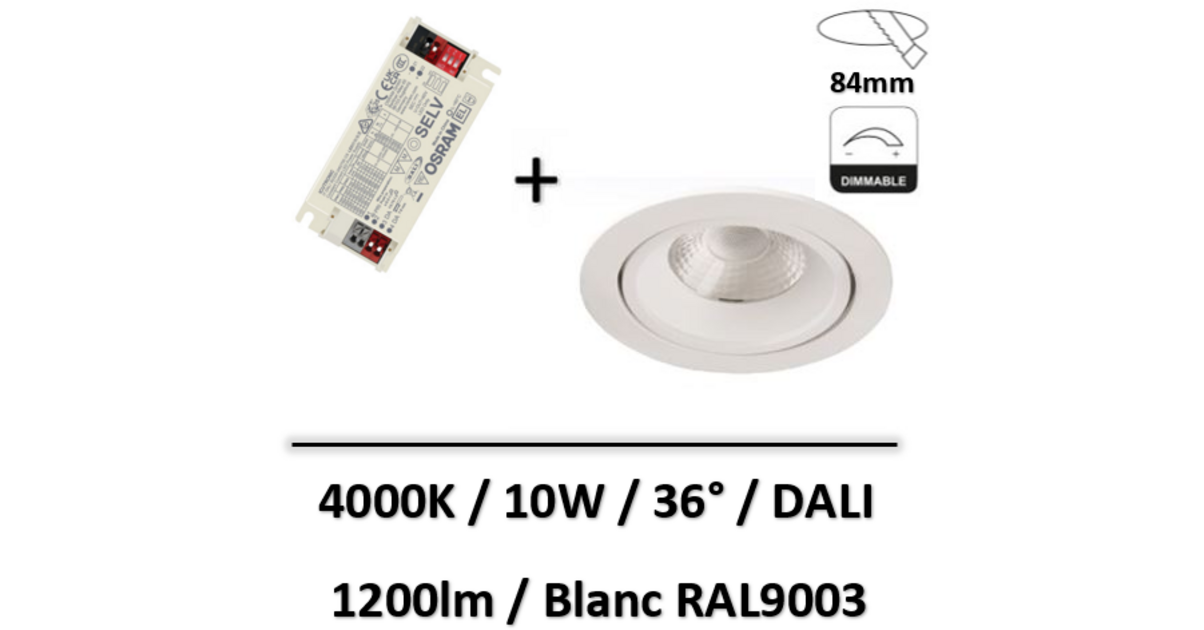 Lited - Downlight LED COBI orientable 10W 4000K Blanc - IP44 - DALI ...
