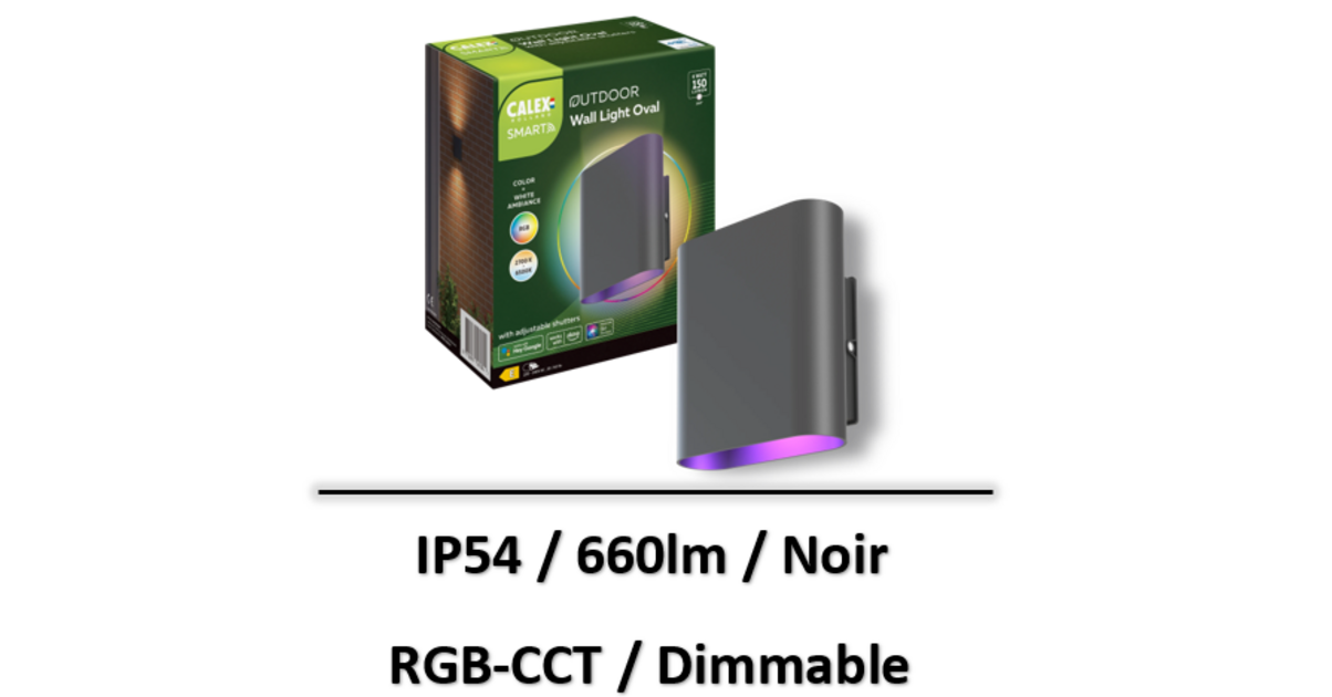 Calex - Smart Applique Murale BT Mesh - RGB + CCT - Noir - Borne LED ...