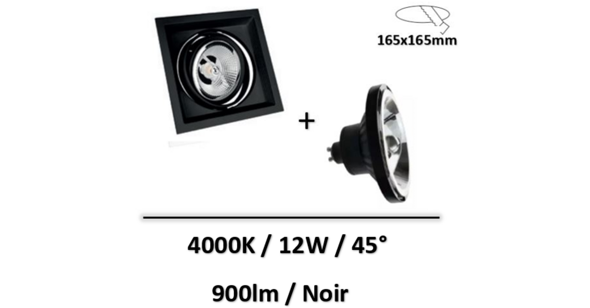 Spectrum - SPOT ENCAST. NOIR CARRE - 4000K - 12W - AR111 GU10 ...