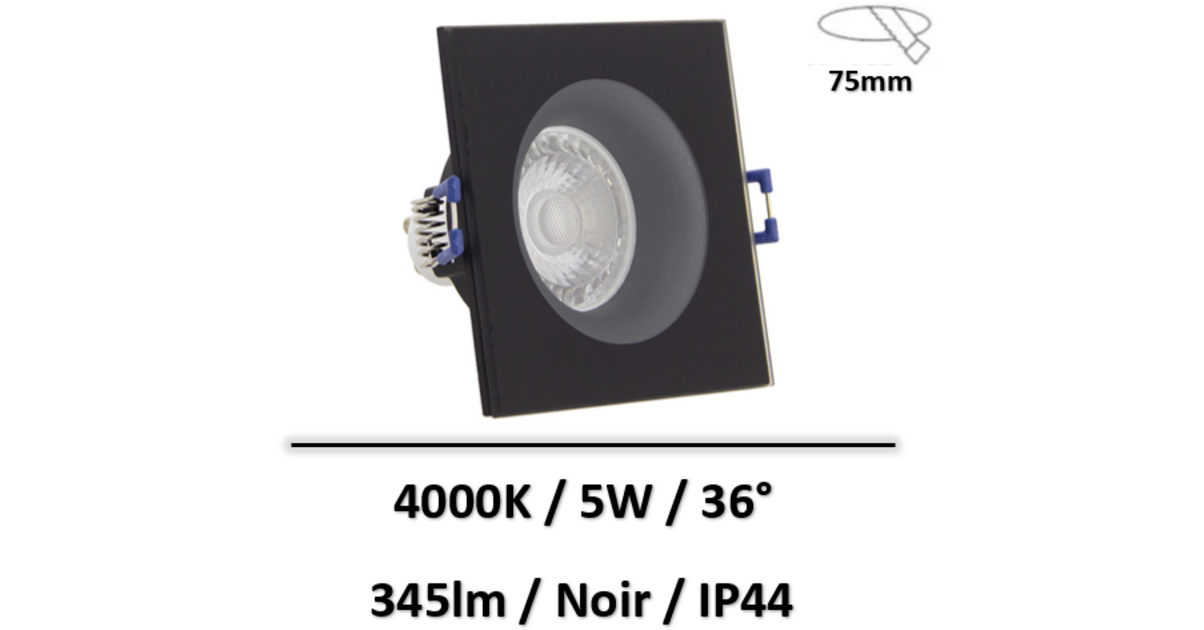 Xanlite - Spot GU10 50W 4000K Carré Noir IP44 - SP50CIP44NCW - Spots ...