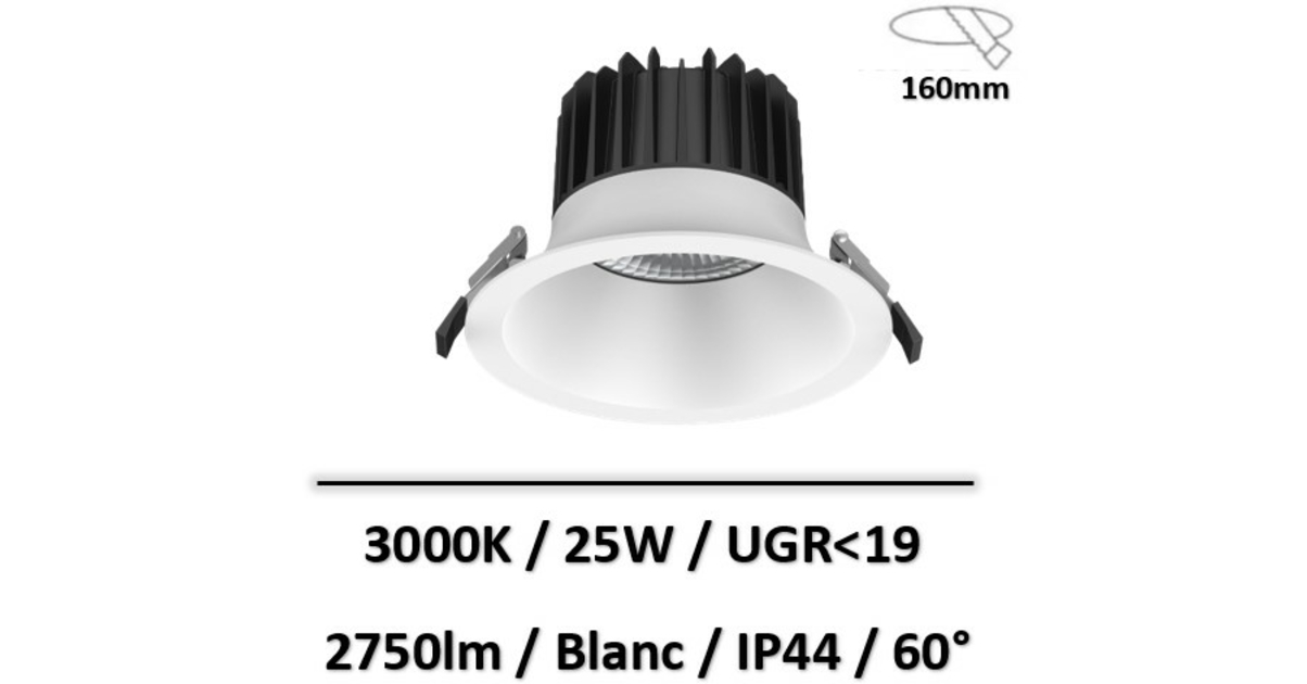 Lited - Downlight LED WILLI 25W - Blanc - 160mm - 3000K - RAL9016 ...