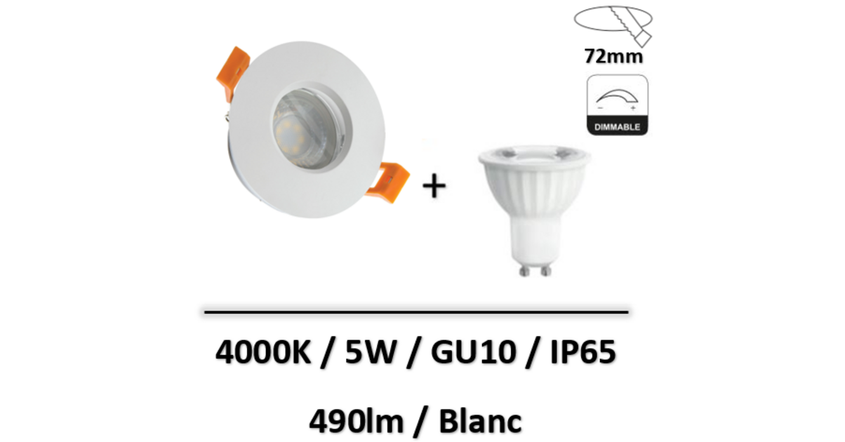 Spectrum - Spot LED IP65 pour douche + lampe 5W - Blanc - 490lm - 4000K ...