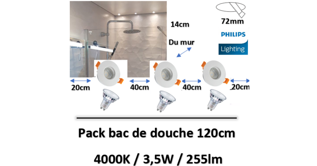 Spectrum - Spot LED IP65 pour douche + lampe 3,5W - Blanc - 255lm ...
