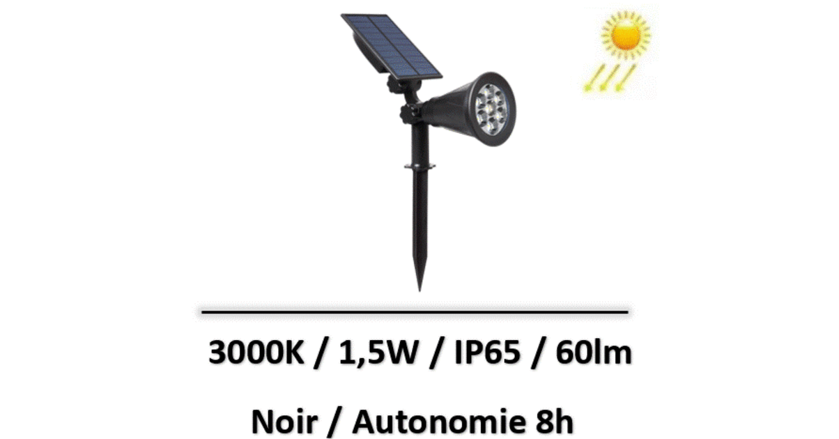 Optonica - SPOT sur piquet SOLAIRE 1,5W/3000K/60lm/Noir - 9322 ...