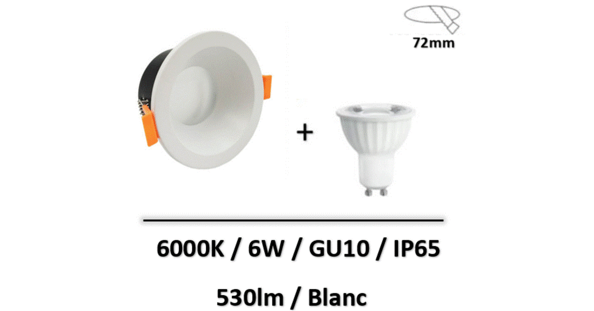 Icilux - Spot LED IP65 pour douche + lampe 6W - Blanc - 530lm - 6000K ...