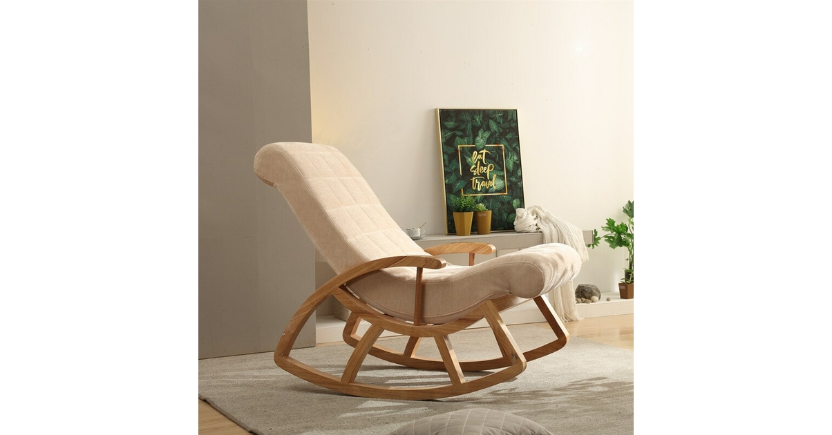 Rocking Chair Deluxe en Velours | Douce France Beige Sable
