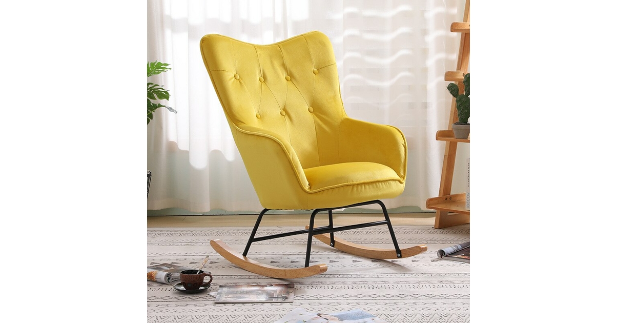 Rocking Chair Scandinave en Velours | Dublin Jaune Poussin