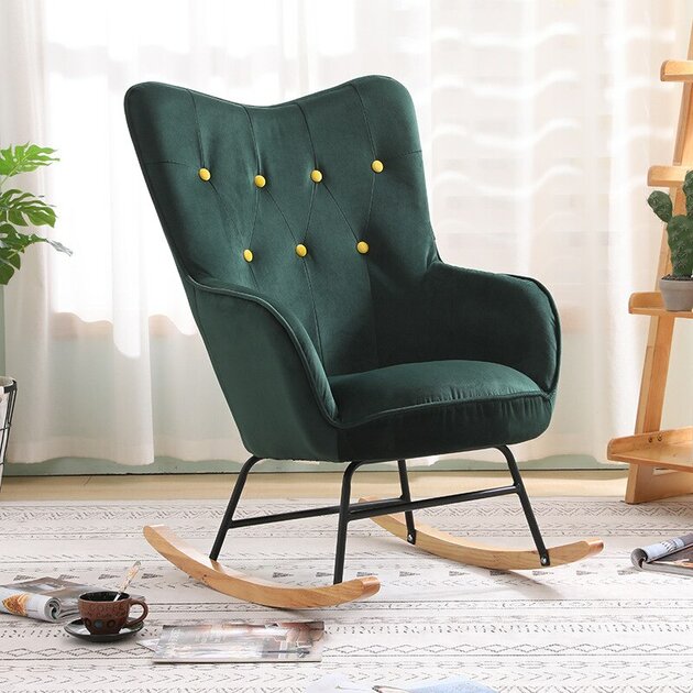 Rocking Chair Scandinave en Velours | Dublin Vert Diamant