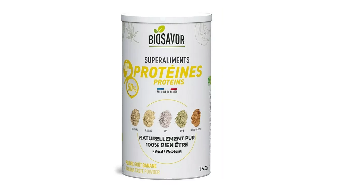 Mix Protéines gout Banane en poudre BIO 400g 50% de proteines ...