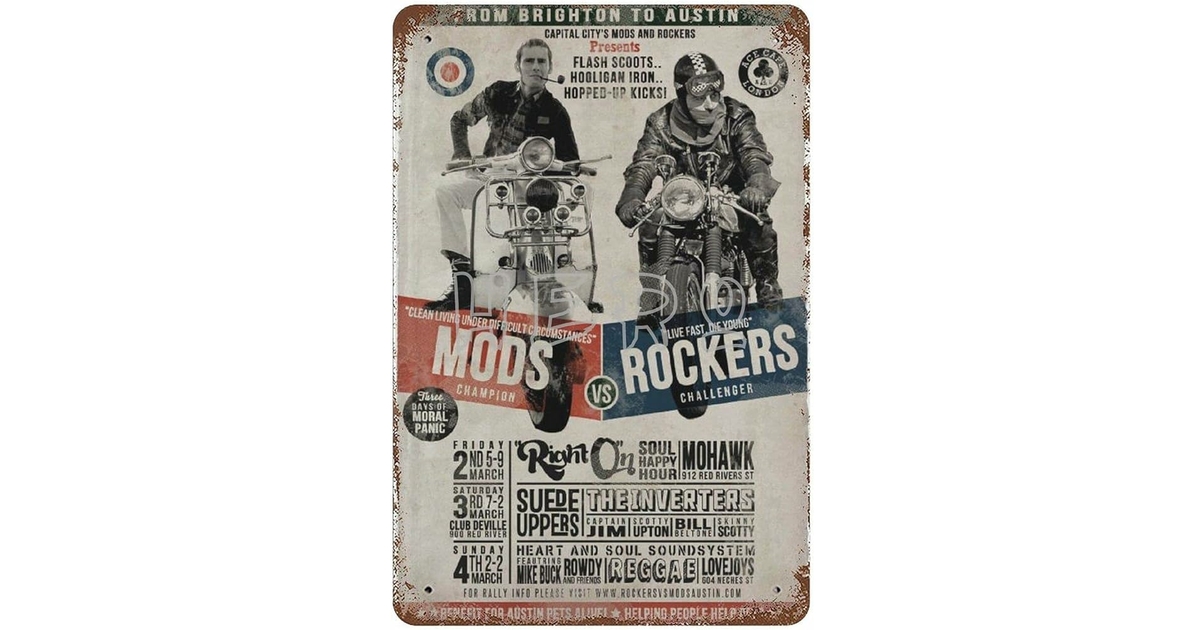 Plaque métal vintage Mods versus rockers - Les Plaques/Plaques 30x40 cm ...
